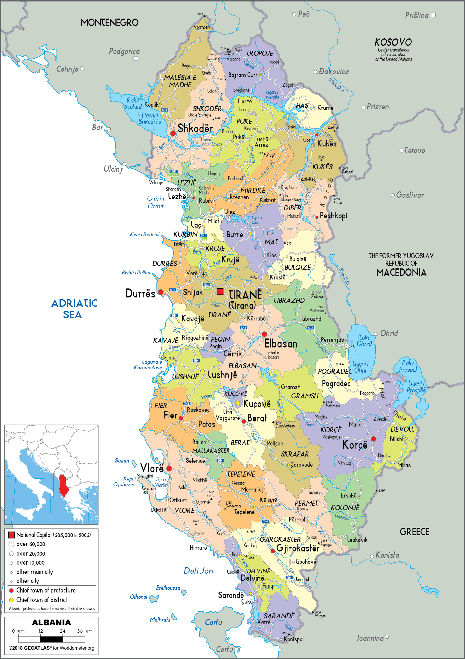 Albania Map Political Worldometer Albania Map Political Worldometer