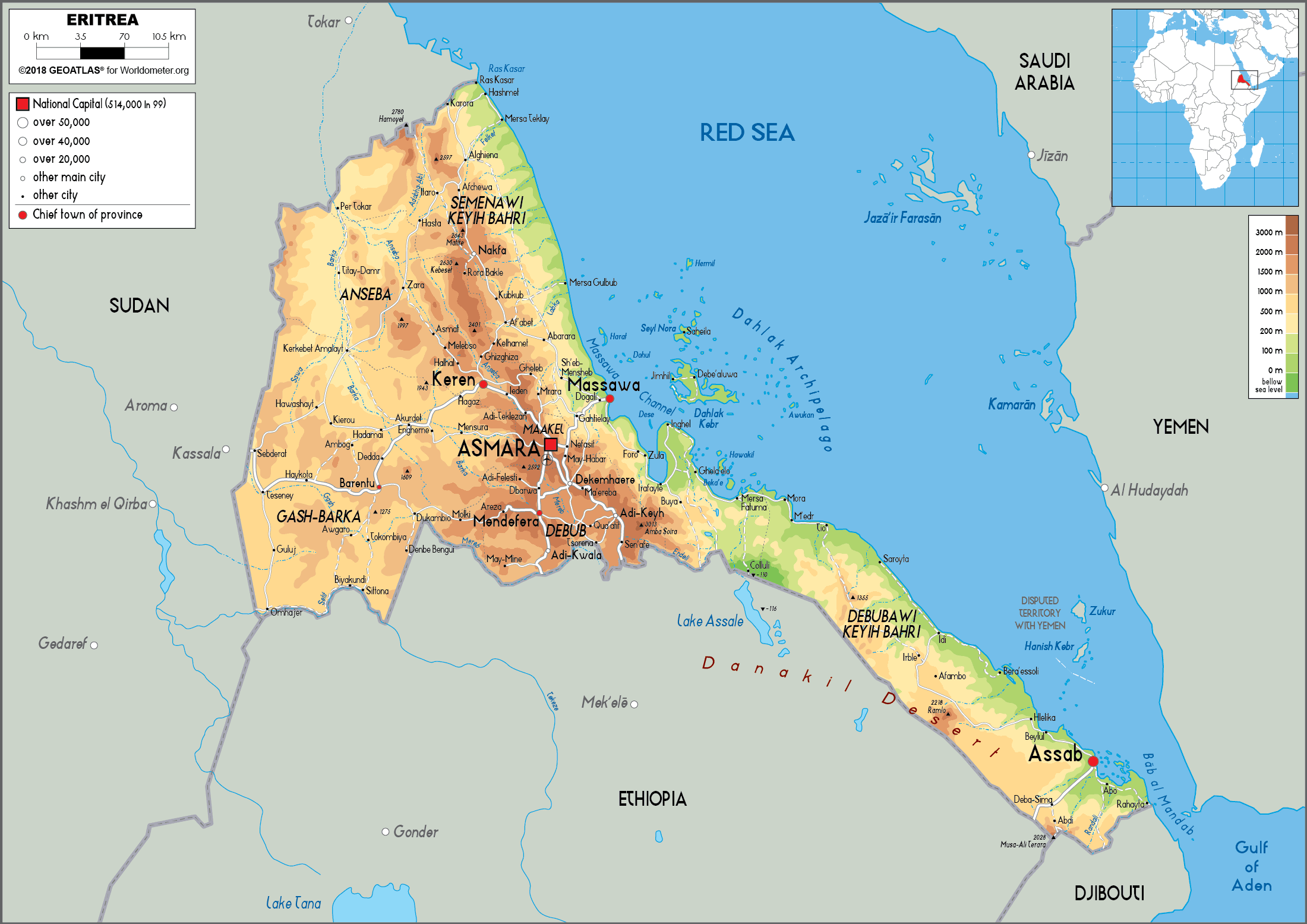 Eritrea Map (Physical) - Worldometer Eritrea Map (Physical) - Worldometer