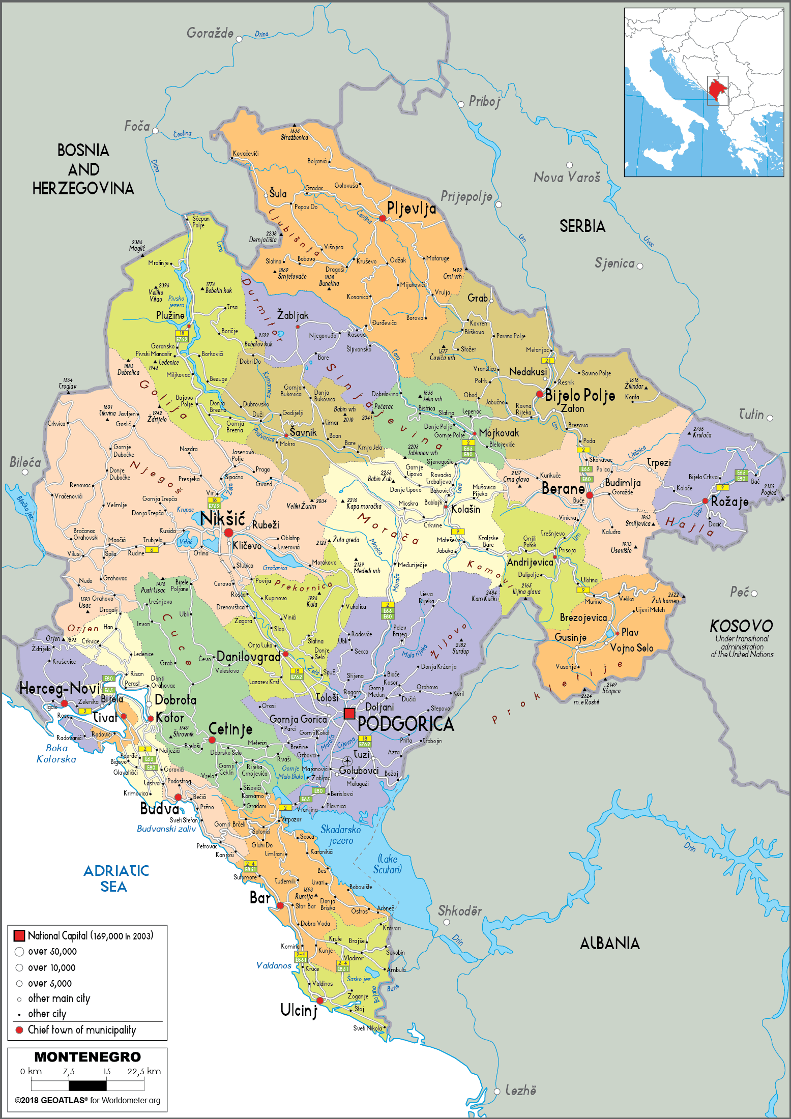 Montenegro Map Political Worldometer