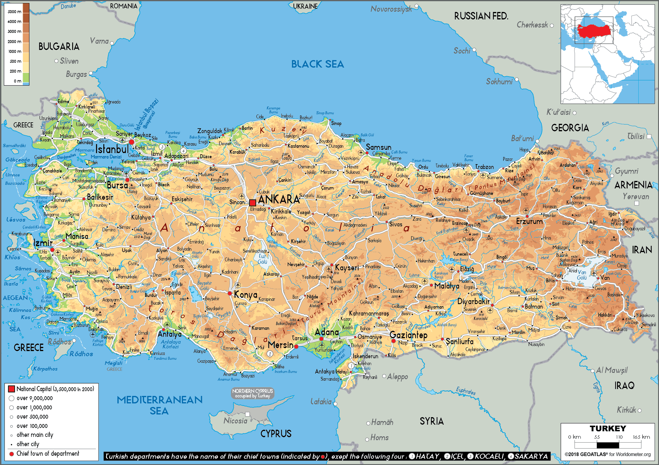 Turkey Map Physical Worldometer